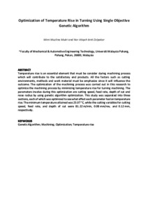 Optimization of Temperature Rise in Turning Using Single Objective Genetic Algorithm - UMPSA-IR
